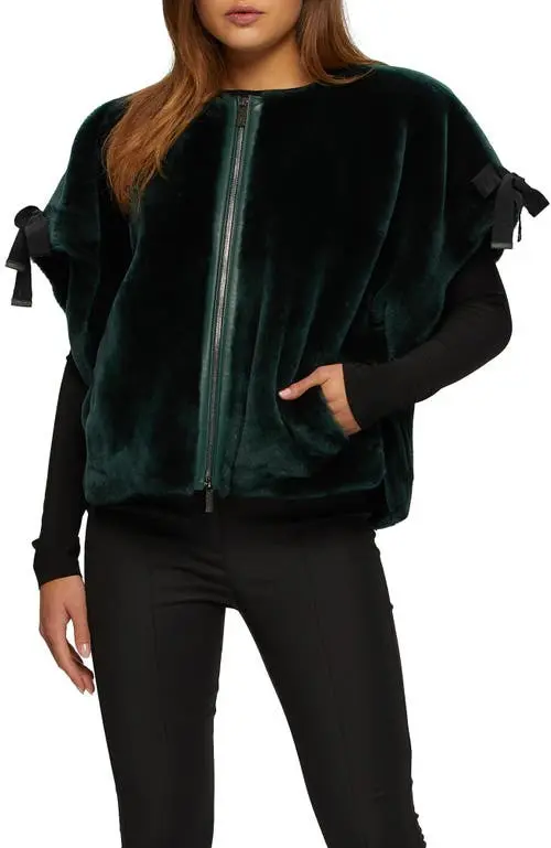 Gorski Genuine Shearling Short Sleeve Jacket - Emerald