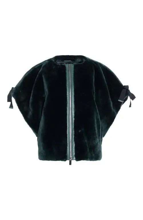 Gorski Genuine Shearling Short Sleeve Jacket - Emerald