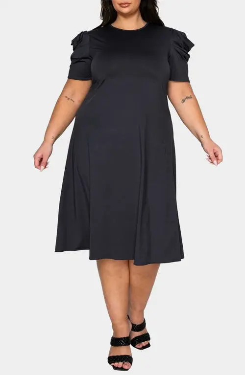 L I V D Aleyna Puff Sleeve A-line Dress - Charcoal