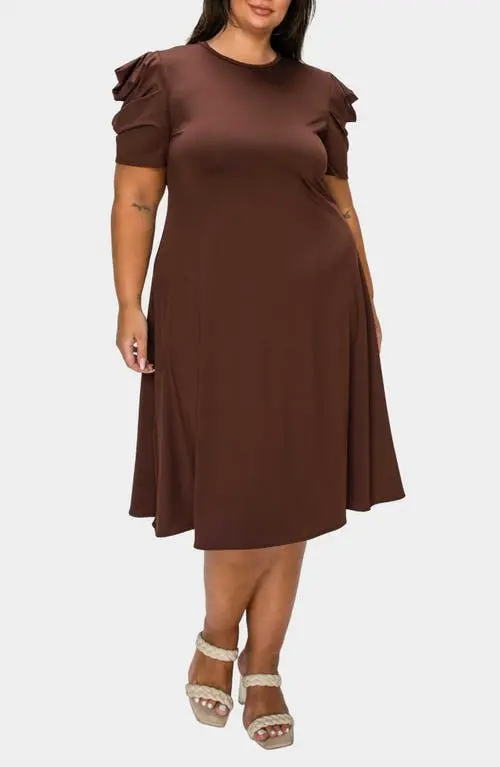 L I V D Aleyna Puff Sleeve A-line Dress - Mocha