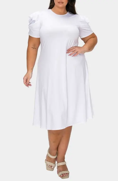 L I V D Aleyna Puff Sleeve A-line Dress - White
