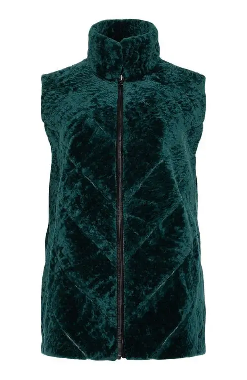 Gorski Reversible Chevron Genuine Shearling Vest - Emerald/black