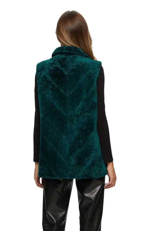 Gorski Reversible Chevron Genuine Shearling Vest - Emerald/black
