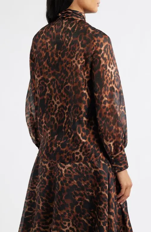Anne Klein Tie-neck Leopard Print Top