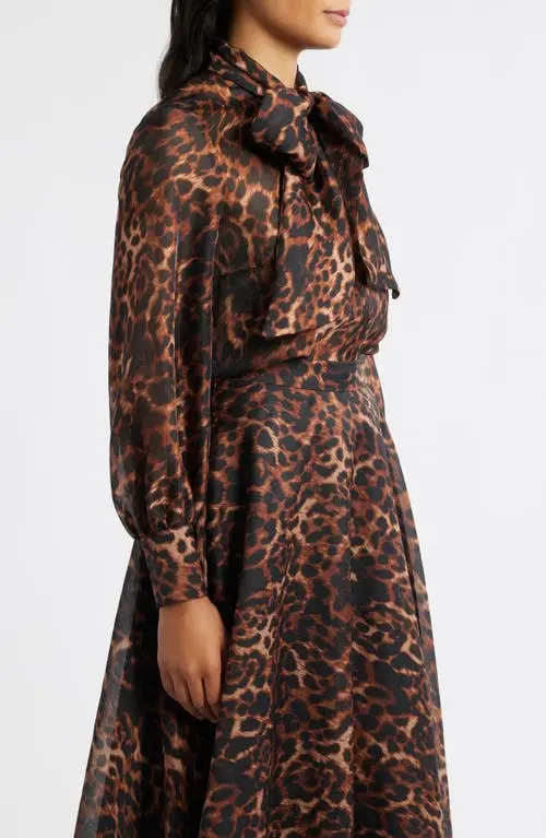Anne Klein Tie-neck Leopard Print Top
