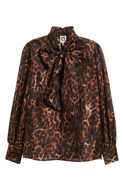 Anne Klein Tie-neck Leopard Print Top