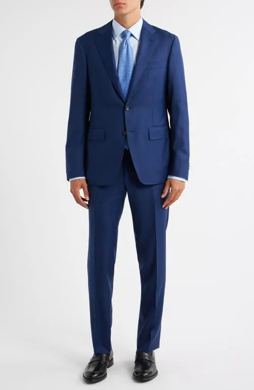Canali Kei Trim Fit Shadow Plaid Wool Suit - Navy