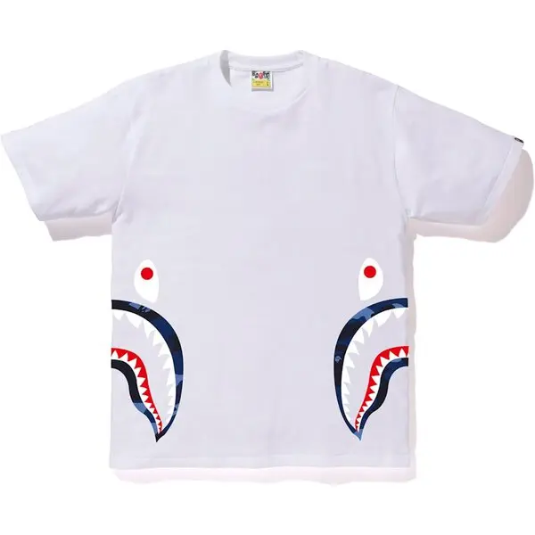 A BATHING APE Camo Side Shark Tee Shirt - White/blue