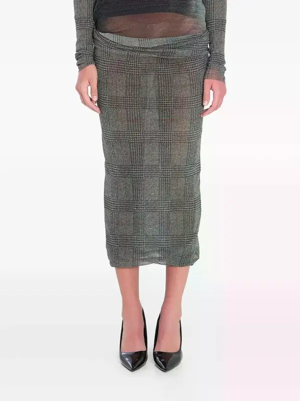 JEAN PAUL GAULTIER Checked Double Layer Midi Skirt