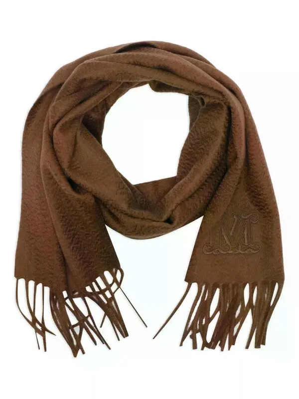Max Mara Embroidered-logo Fringe Scarf