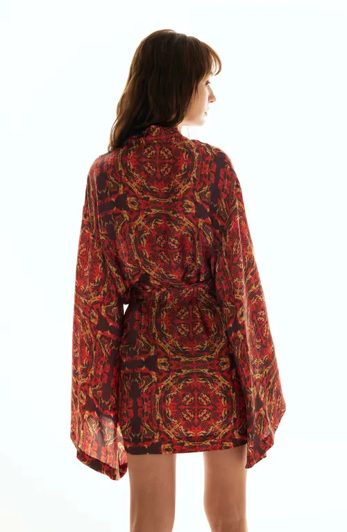 JE TE VEUX Printed Kimono With Tie Waist