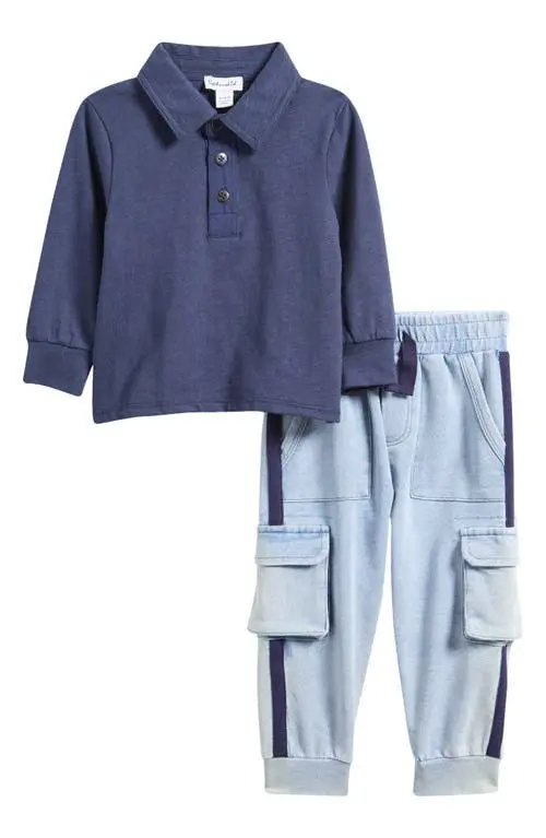Splendid Slubbed Polo And Cargo Joggers Set - Navy
