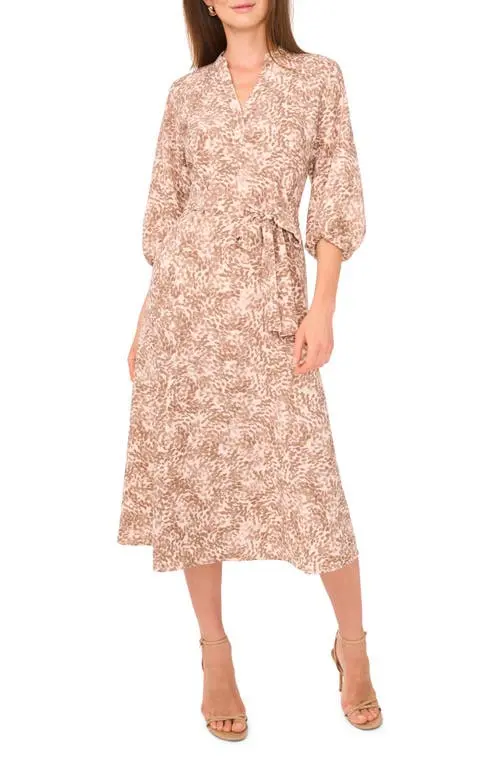 Vince Camuto Long Sleeve Tie Waist Midi Dress - Camel