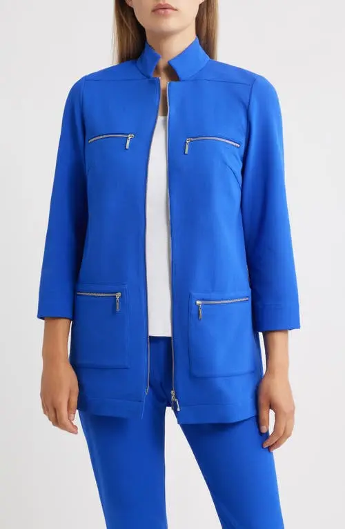 Ming Wang Deco Stretch Crepe Utility Jacket - Sapphire Sea