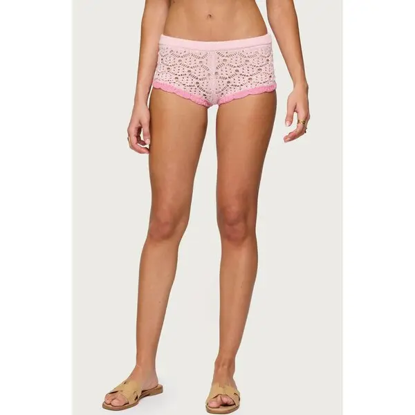 EDIKTED Elisa Open Stitch Shorts - Light-pink