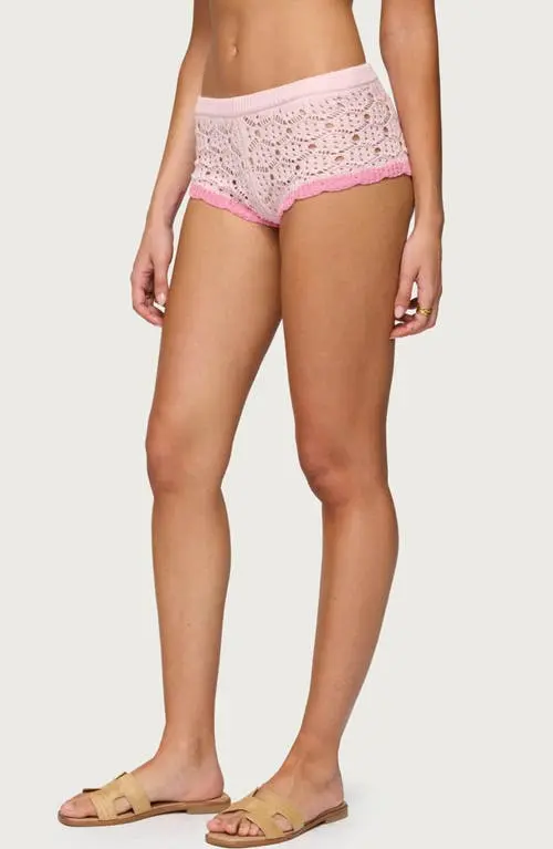 EDIKTED Elisa Open Stitch Shorts - Light-pink