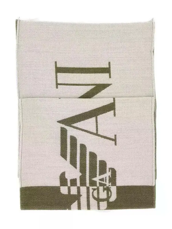 Emporio Armani Two-tone Logo Fringed Scarf - White