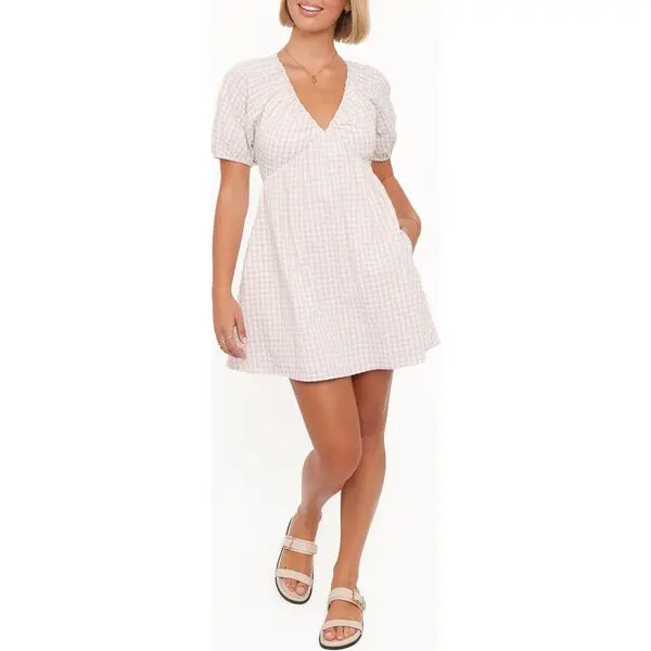 PETAL & PUP Cadhla Print Cotton-blend Mini Dress - Beige Gingham