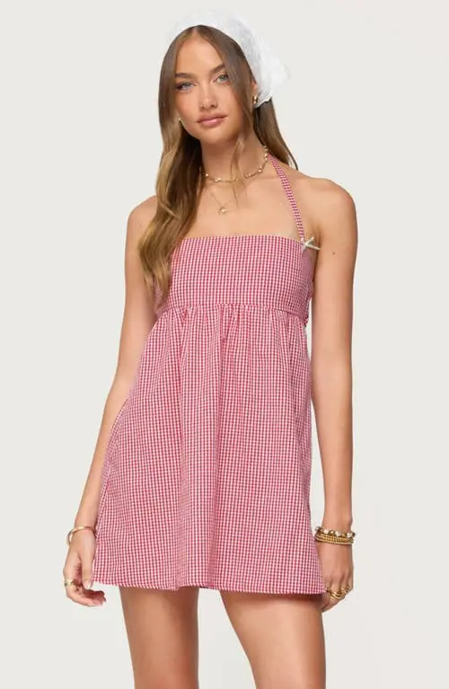 EDIKTED Babydoll Halter Mini Dress