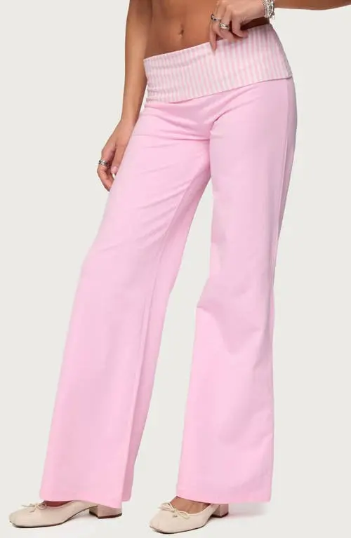 EDIKTED Striped Foldover Wide-leg Pants - Pink