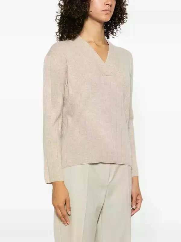 Max Mara Arten Ribbed V-neck Jumper - Neutrals