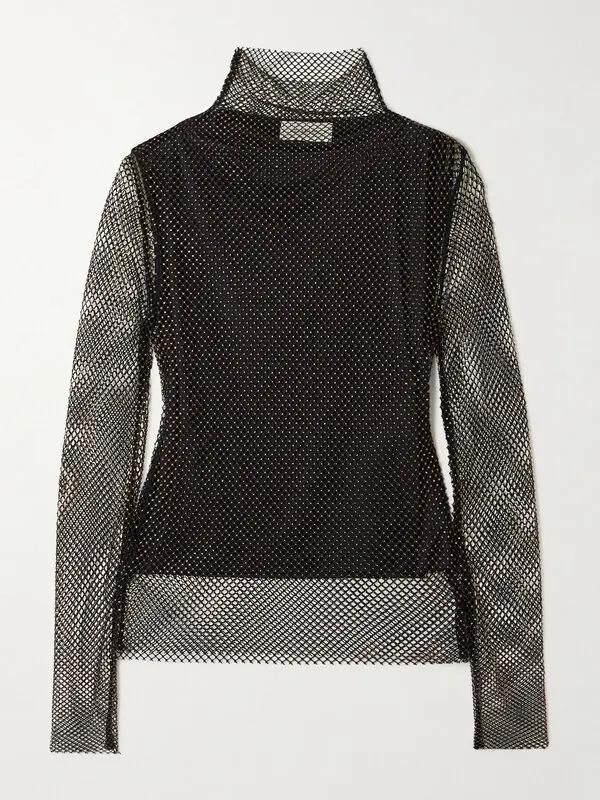 Sportmax Gerrarda Crystal-embellished Mesh Turtleneck Top