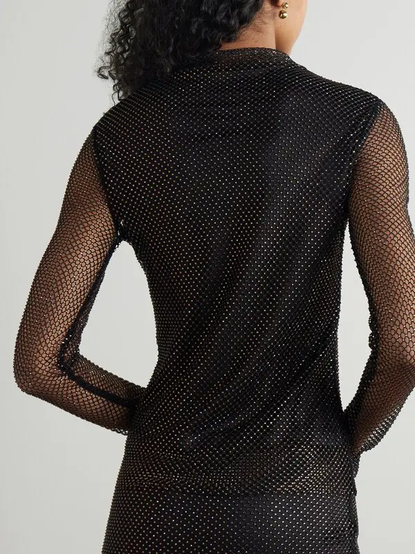Sportmax Gerrarda Crystal-embellished Mesh Turtleneck Top