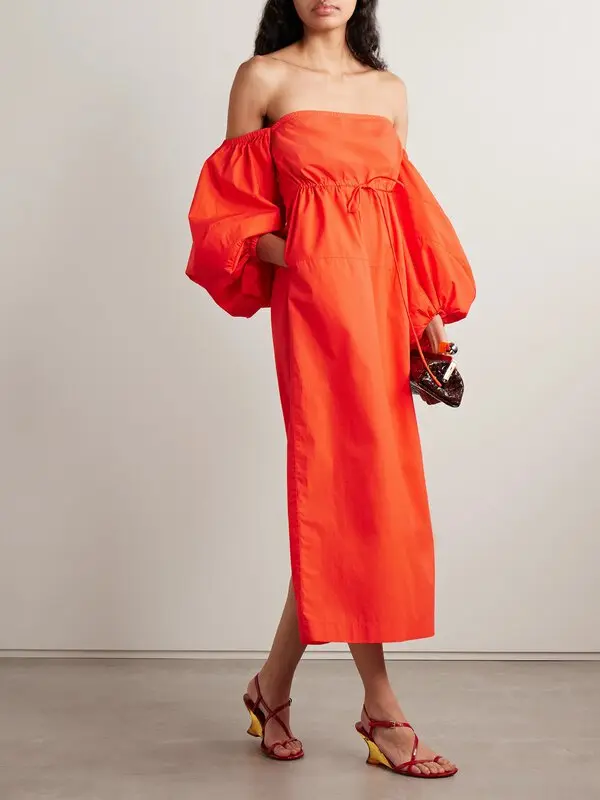 Rosie Assoulin Off-The-Shoulder Cotton-poplin Midi Dress - Women - Red Dresses - XL