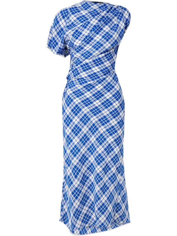Hallie Ruched Checked Twill Midi Dress - Blue