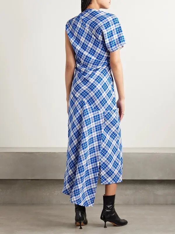 Proenza Schouler Hallie Ruched Checked Twill Midi Dress - Blue