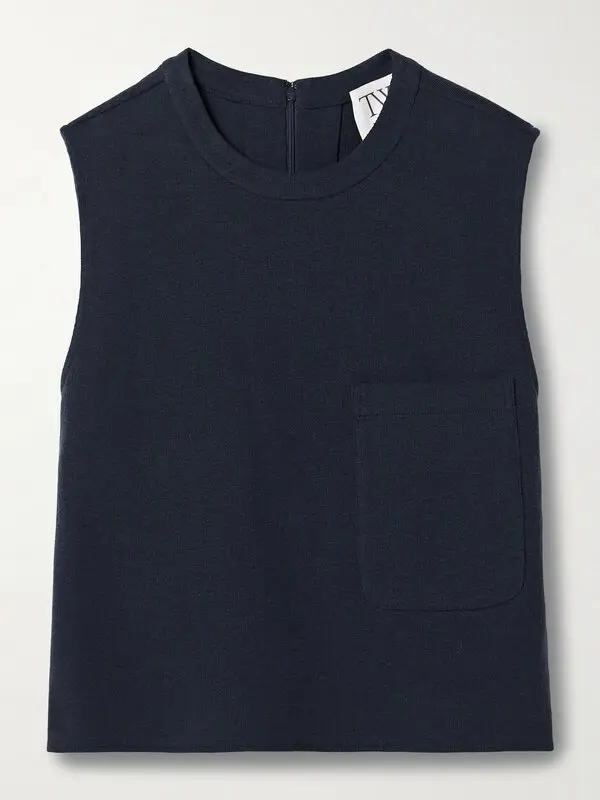 TWP Cropped French Wool-blend Terry Tank - Blue