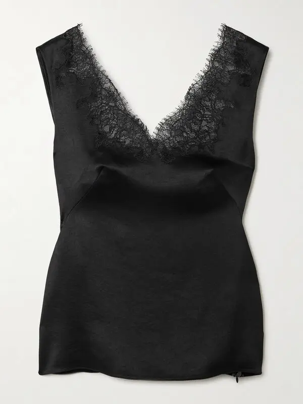Alexander McQueen Lace-trimmed Hammered-satin Camisole