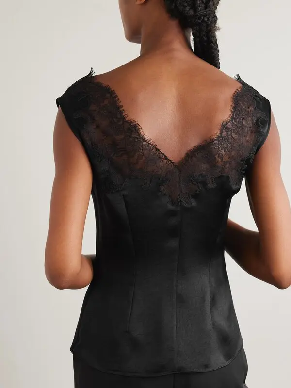 Alexander McQueen Lace-trimmed Hammered-satin Camisole