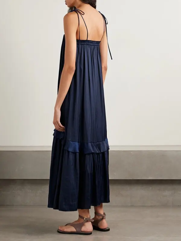 LA LIGNE Fleur Ruffled Crinkled-satin Maxi Dress