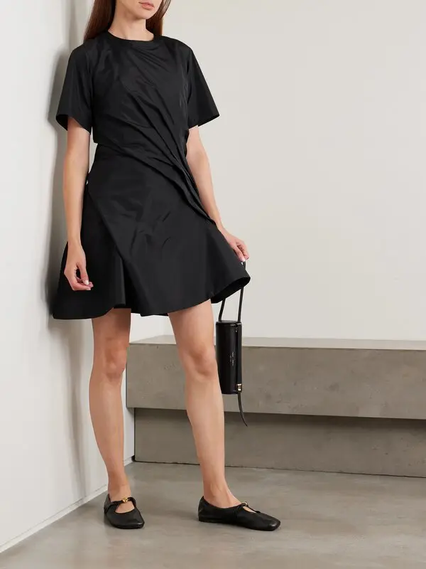 Loewe Twisted Draped Taffeta Mini Dress - Black
