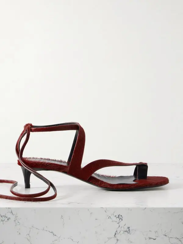 Khaite Aimee Calf Hair Sandals - Burgundy