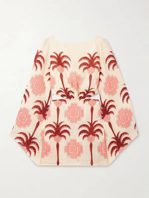Johanna Ortiz Wave After Wave Cutout Linen Mini Dress - Multi
