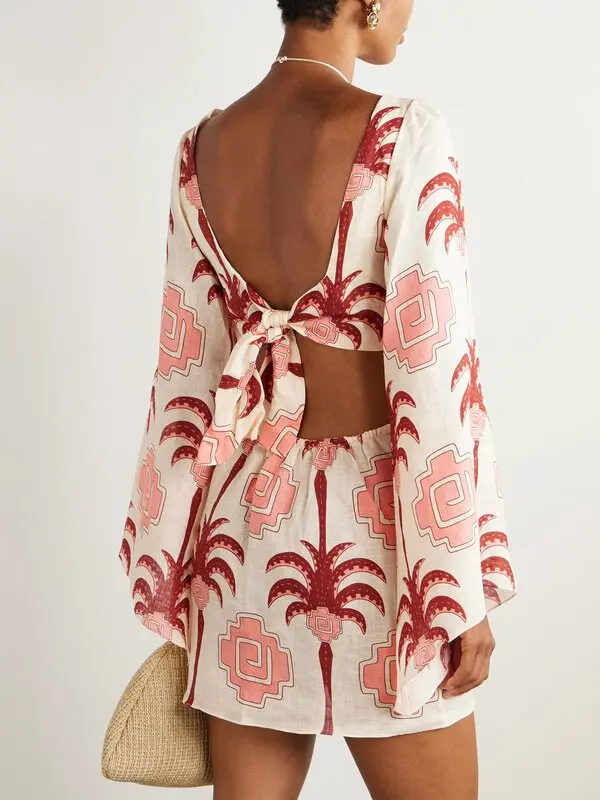 Johanna Ortiz Wave After Wave Cutout Linen Mini Dress - Multi
