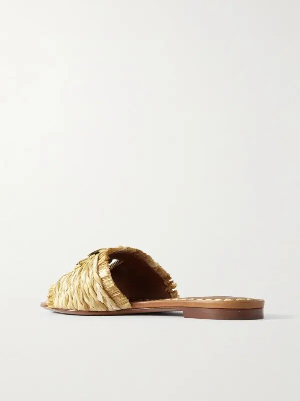 Dolce & Gabbana Embellished Braided Raffia Slides - Neutrals