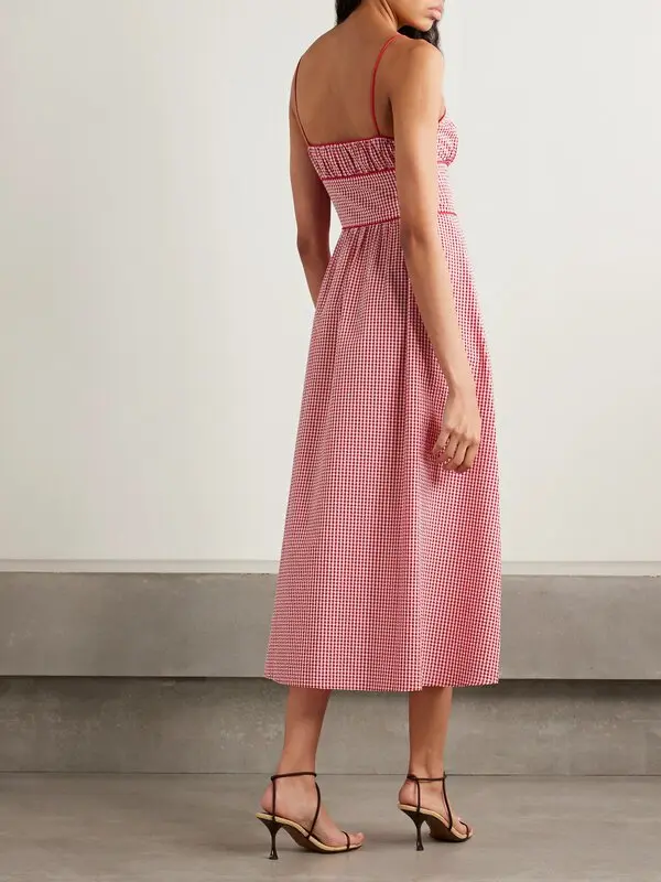 DÔEN Belline Bow-detailed Gingham Recycled-seersucker Midi Dress