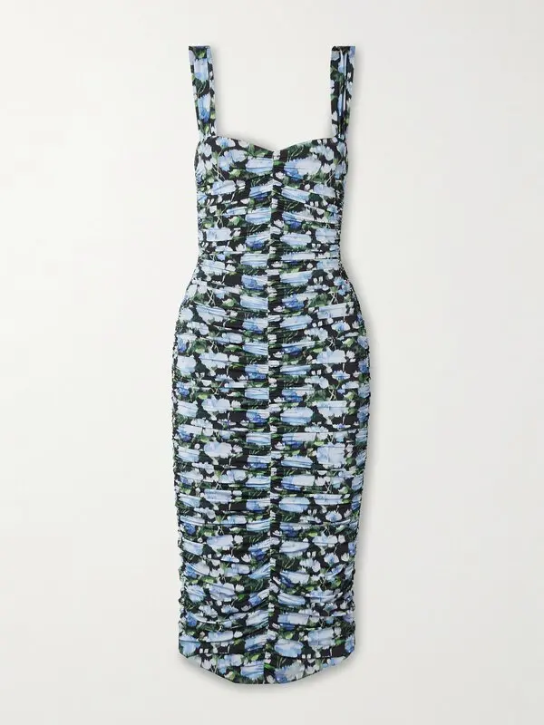 Carolina Herrera Ruched Floral-print Midi Dress