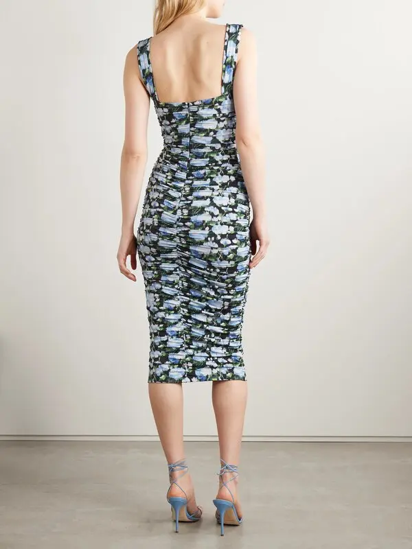 Carolina Herrera Ruched Floral-print Midi Dress