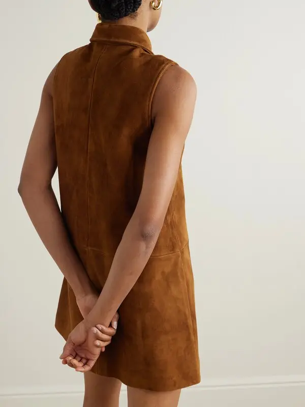 FRAME Paneled Suede Mini Shirt Dress - Brown