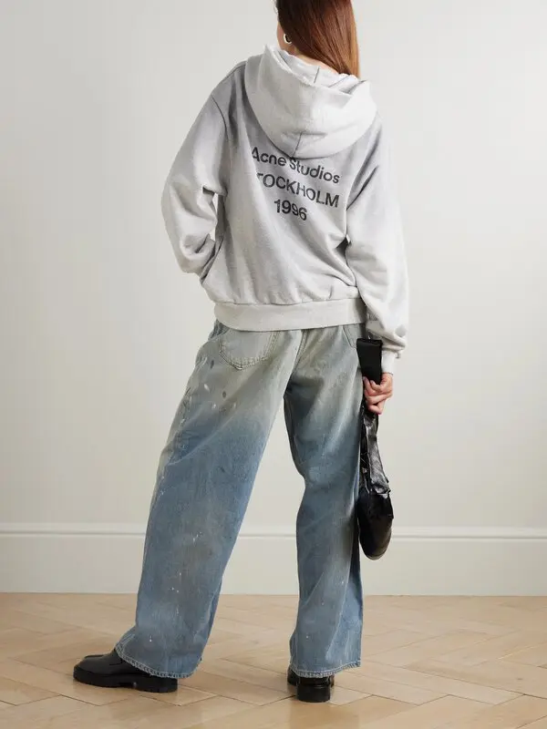 Acne Studios Printed Cotton-blend Jersey Hoodie - Gray