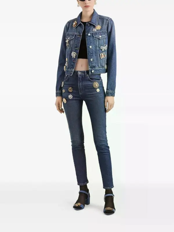 Dolce & Gabbana Denim Jacket With Brooch Embellishments - Blue