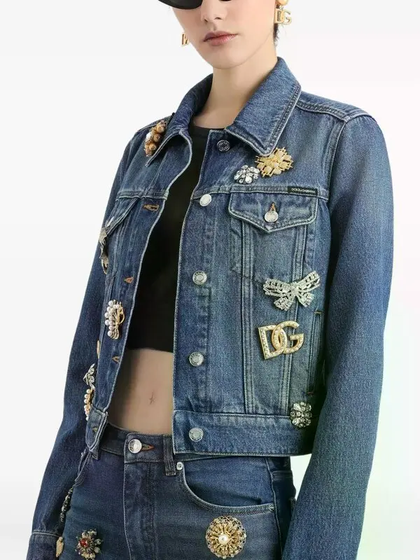 Dolce & Gabbana Denim Jacket With Brooch Embellishments - Blue