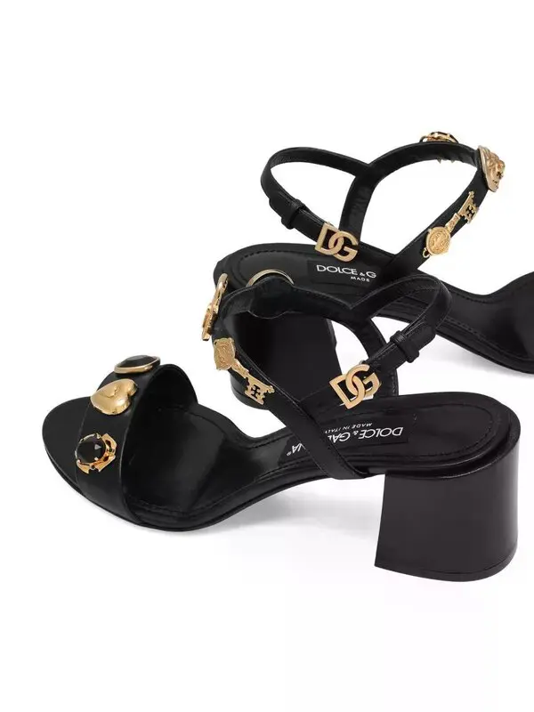 Dolce & Gabbana Embellished Goatskin Sandals With Stones - Black