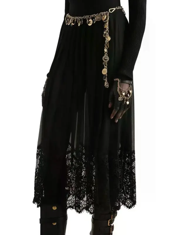 Dolce & Gabbana Midi Pleated Lace-trim Skirt