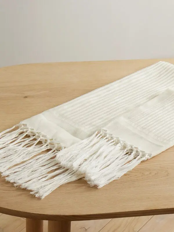 Brunello Cucinelli Set Of Two Fringed Linen And Cashmere-blend Jacquard Beach Towels - White