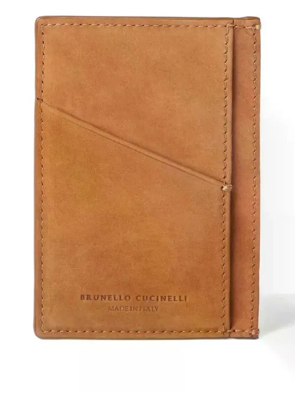 Brunello Cucinelli Embossed Leather Card Holder - Brown